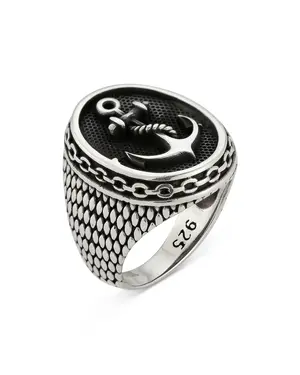 MILANESI AND CO Sterling Oxidized Anchor Signet Ring