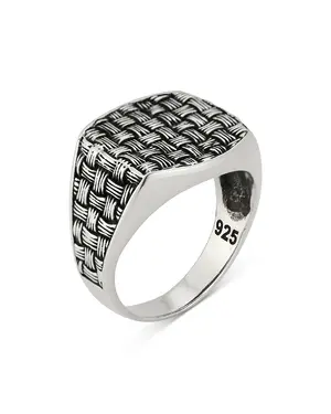 MILANESI AND CO Weave Textured Signet Ring - Silver