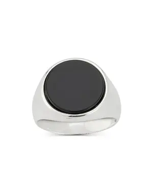 MILANESI AND CO Sterling Silver Oval Signet Ring - Black/silver