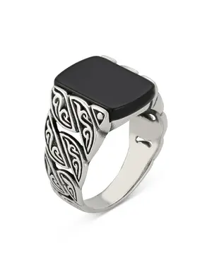 MILANESI AND CO Sterling Silver Onyx Signet Ring - Black/silver