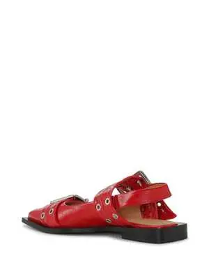 GANNI Eyelet-detail Leather Ballerinas - Red