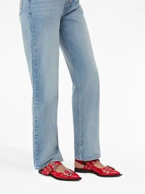 GANNI Eyelet-detail Leather Ballerinas - Red