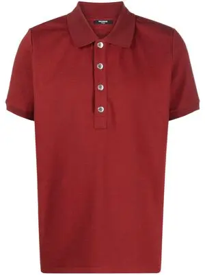 Balmain Monogram-pattern Piqué Polo Shirt - Red