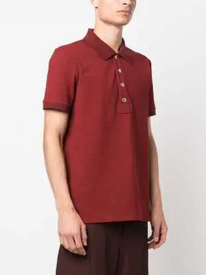 Balmain Monogram-pattern Piqué Polo Shirt - Red