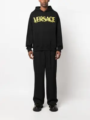 Versace Logo-print Cotton Hoodie - Black