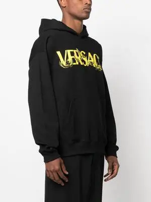 Versace Logo-print Cotton Hoodie - Black