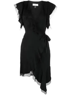 NISSA Tulle-detailing Draped Mini Dress
