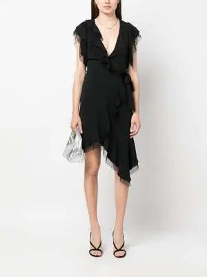 NISSA Tulle-detailing Draped Mini Dress
