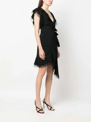 NISSA Tulle-detailing Draped Mini Dress