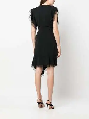NISSA Tulle-detailing Draped Mini Dress