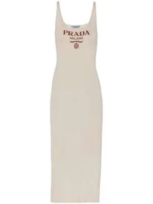 Prada Logo-intarsia Silk Midi Dress