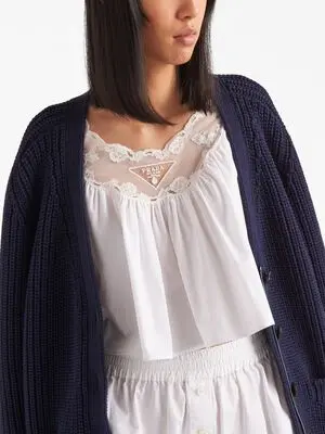Prada Lace-trim Poplin Top