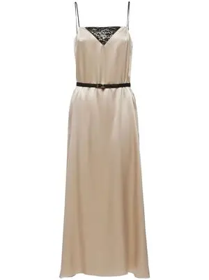 Prada Belted Satin Midi Dress