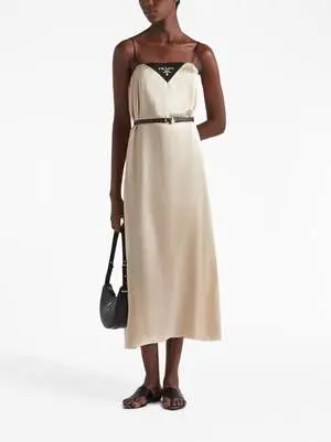Prada Belted Satin Midi Dress