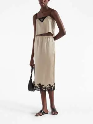 Prada Lace-trimmed Satin Midi Skirt