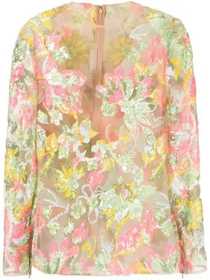 ELIE SAAB Sequin-Embellished Floral-Print Blouse