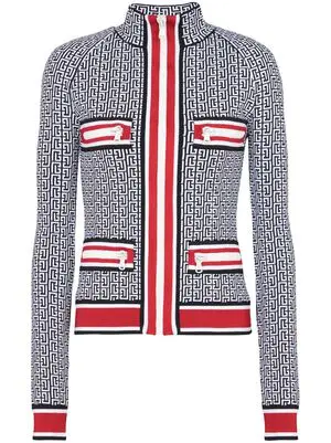 Balmain Monogram-jacquard Zip-up Cardigan - Black