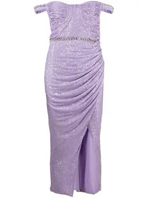 SELF-PORTRAIT Sequin-embellished Off-shoulder Midi Dress