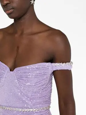 SELF-PORTRAIT Sequin-embellished Off-shoulder Midi Dress
