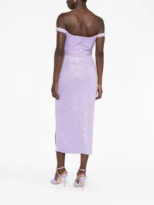 SELF-PORTRAIT Sequin-embellished Off-shoulder Midi Dress