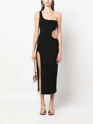 NISSA One-shoulder Cut-out Midi Dress - Black