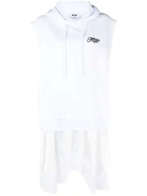 MSGM Logo-print Lace-trim Minidress - White