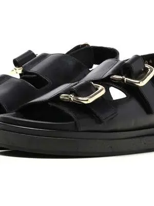 ALOHAS Harper Leather Flat Sandals - Black