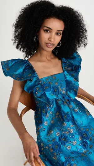 3d jacquard ruffle midi dress Brilliant Blue 3D Jacquard Ruffle Midi Dress