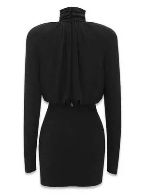 Saint Laurent Draped Panel Crepe Mini Dress
