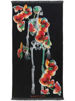 Alexander McQueen Orchid Skeleton Stole Wool-blend Scarf