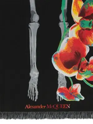 Alexander McQueen Orchid Skeleton Stole Wool-blend Scarf