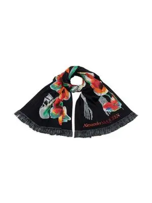 Alexander McQueen Orchid Skeleton Stole Wool-blend Scarf
