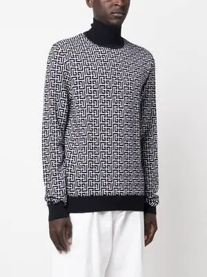 Balmain Monogram-intarsia Roll-neck Jumper