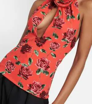 Magda Butrym Floral Appliqué Cutout Halterneck Top