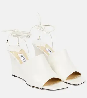 JIMMY CHOO Elyna Leather Wedge Sandals - Neutrals