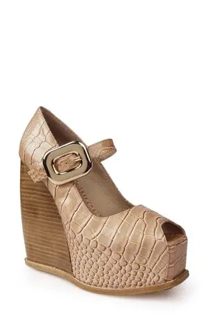ZIGI Philipah Peep Toe Platform Wedge Sandal - Nude Croc