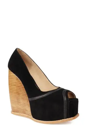 ZIGI Domenika Peep Toe Wedge Sandal - Blk Suede