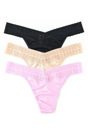 Hanky Panky Dreamease™ Assorted 3-pack Original Rise Thongs - Pink/black/beige
