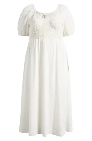 Topshop Curve Smocked Cotton Blend Dress - White