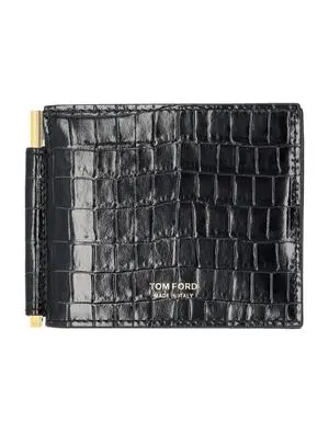 TOM FORD Money Clip Crocco Card Holder - Black