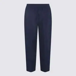 A.p.c. Navy Blue Cotton-linen Blend Trousers - Marine