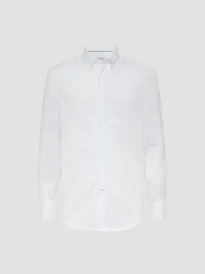Brunello Cucinelli Twill Basic Fit Shirt With Button-down Collar - White