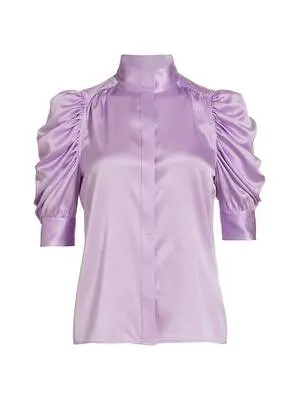 FRAME Women's Gillian Silk Satin Button-Front Shirt - Lilac  - Lilac