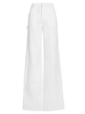 NILI LOTAN Women's Quentin High-Waisted Canvas Pants - Admiral Green  - White