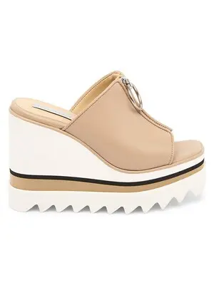 Stella McCartney Women's Sneakelyse Semi-Shine 120MM Wedge Mules - Black  - Sahara