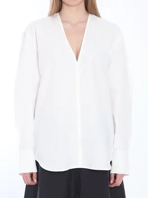 TOTEME Cotton Poplin V-Neck Blouse - White