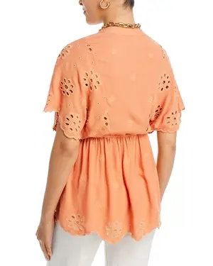 T Tahari Split Neck Eyelet Blouse