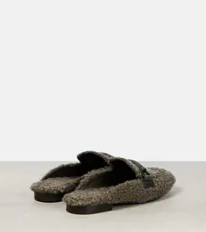 Brunello Cucinelli Embellished Shearling Slippers