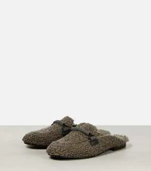 Brunello Cucinelli Embellished Shearling Slippers