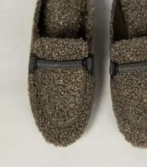 Brunello Cucinelli Embellished Shearling Slippers